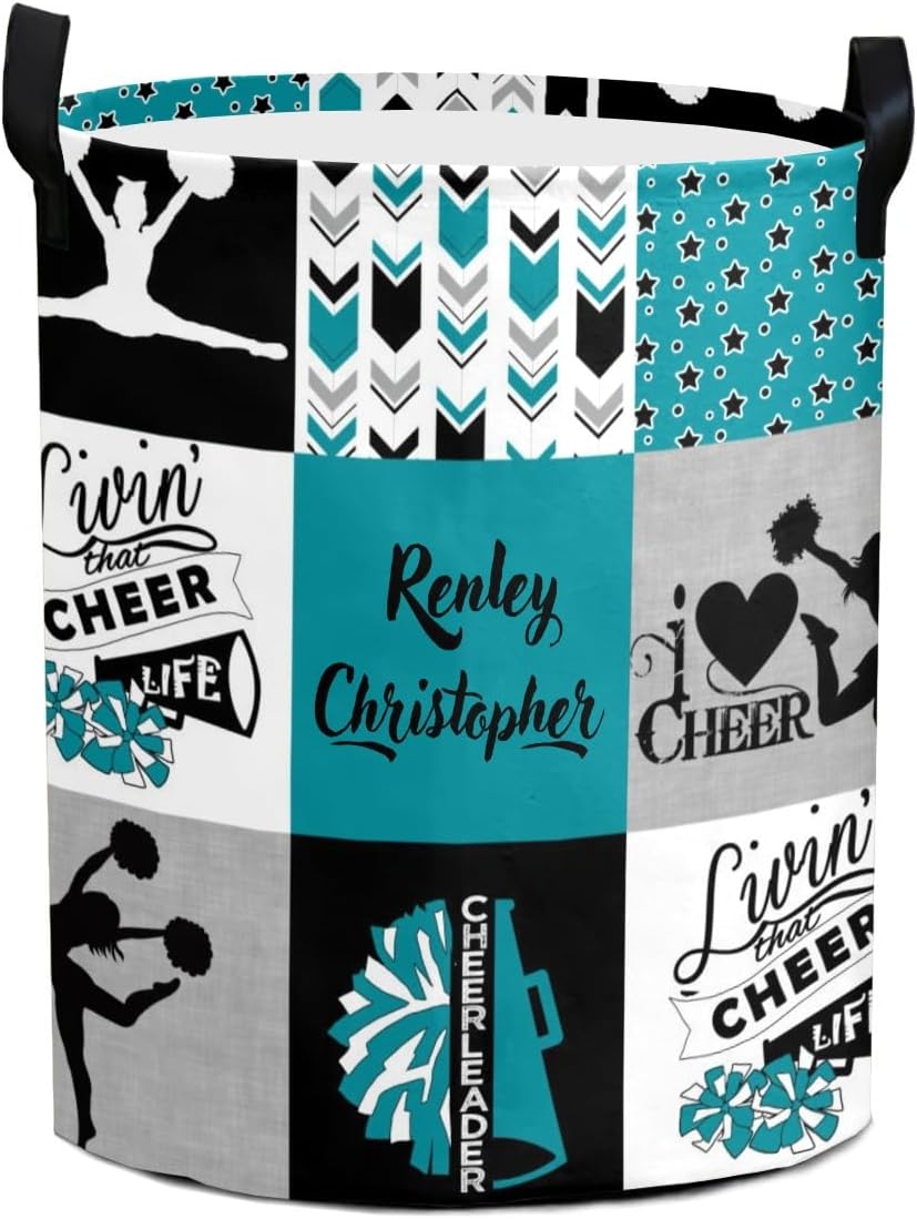 Amazon.com: Custom Laundry Hamper, Teal I Love Cheer Cheerleader ...