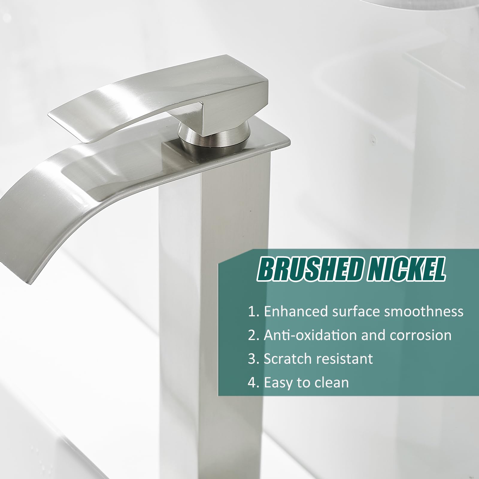 Hoimpro Brushed Nickel Waterfall Bathroom Faucet with cUPC Supply Lines ...