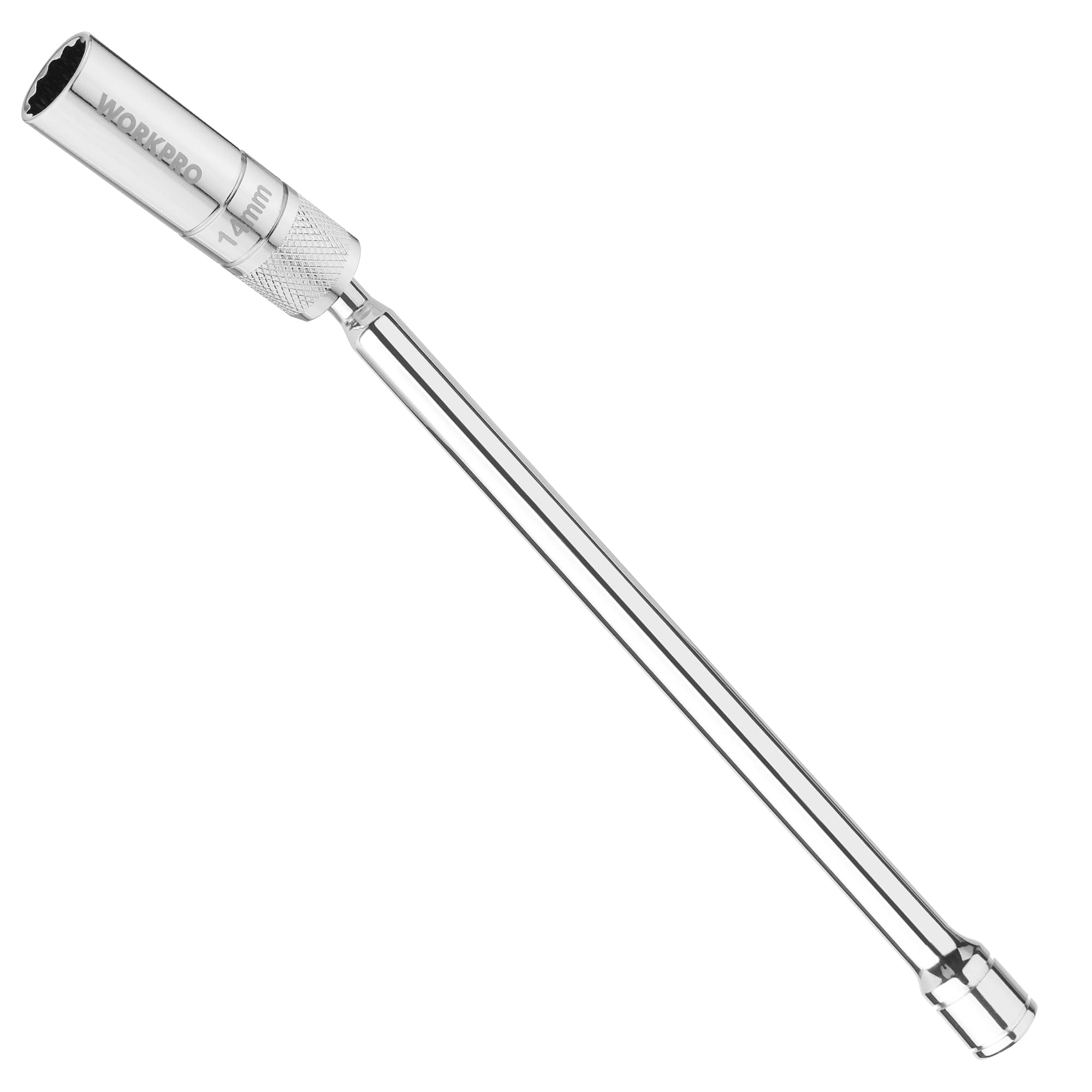 WORKPRO 14mm Magnetic Swivel Spark Plug Socket, 3/8" Drive x 12" Total ...