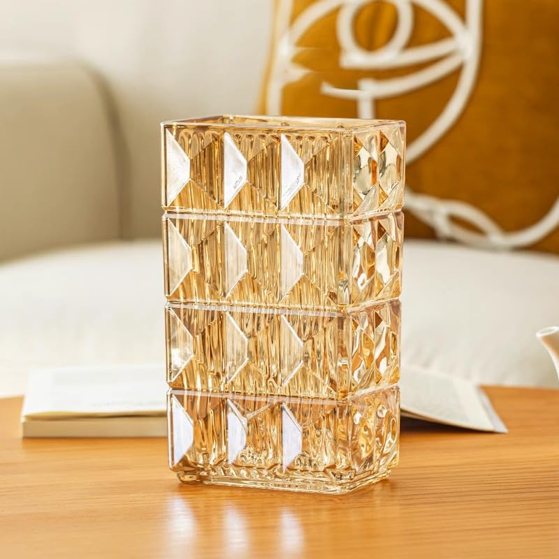 Amazon.com: Boalumi Glass Vase, Crystal Vase with Relief Design, Super ...
