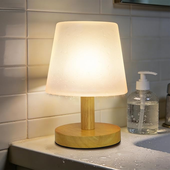 Wood Rechargeable Table Lamp Cordless, 9" Small 4000mAh Battery Table ...