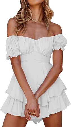 Amazon.com: PrettyFirst Boho off Shoulder Rompers for Women Dressy ...