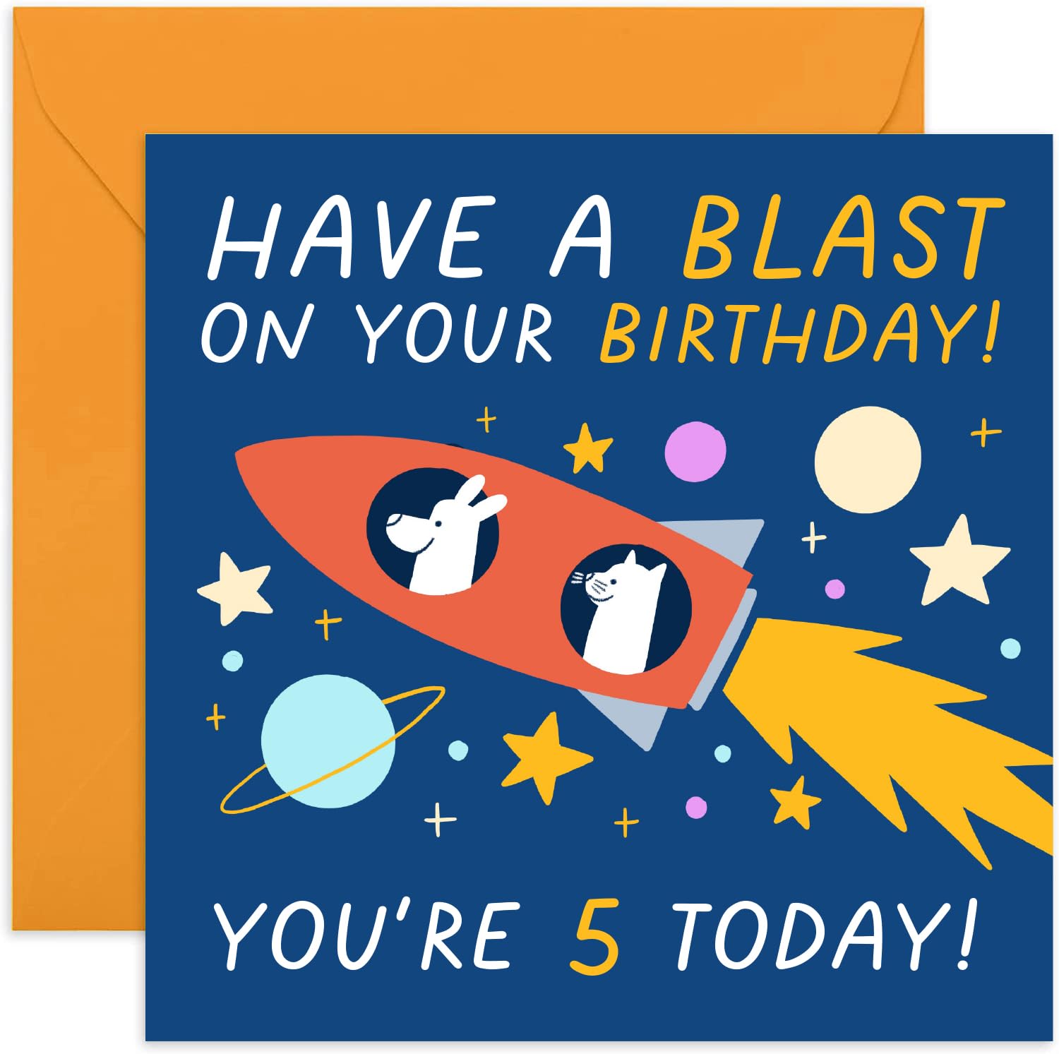 Old English Co. 5th Birthday Card for Boy or Girl - Rocket Space Stars ...