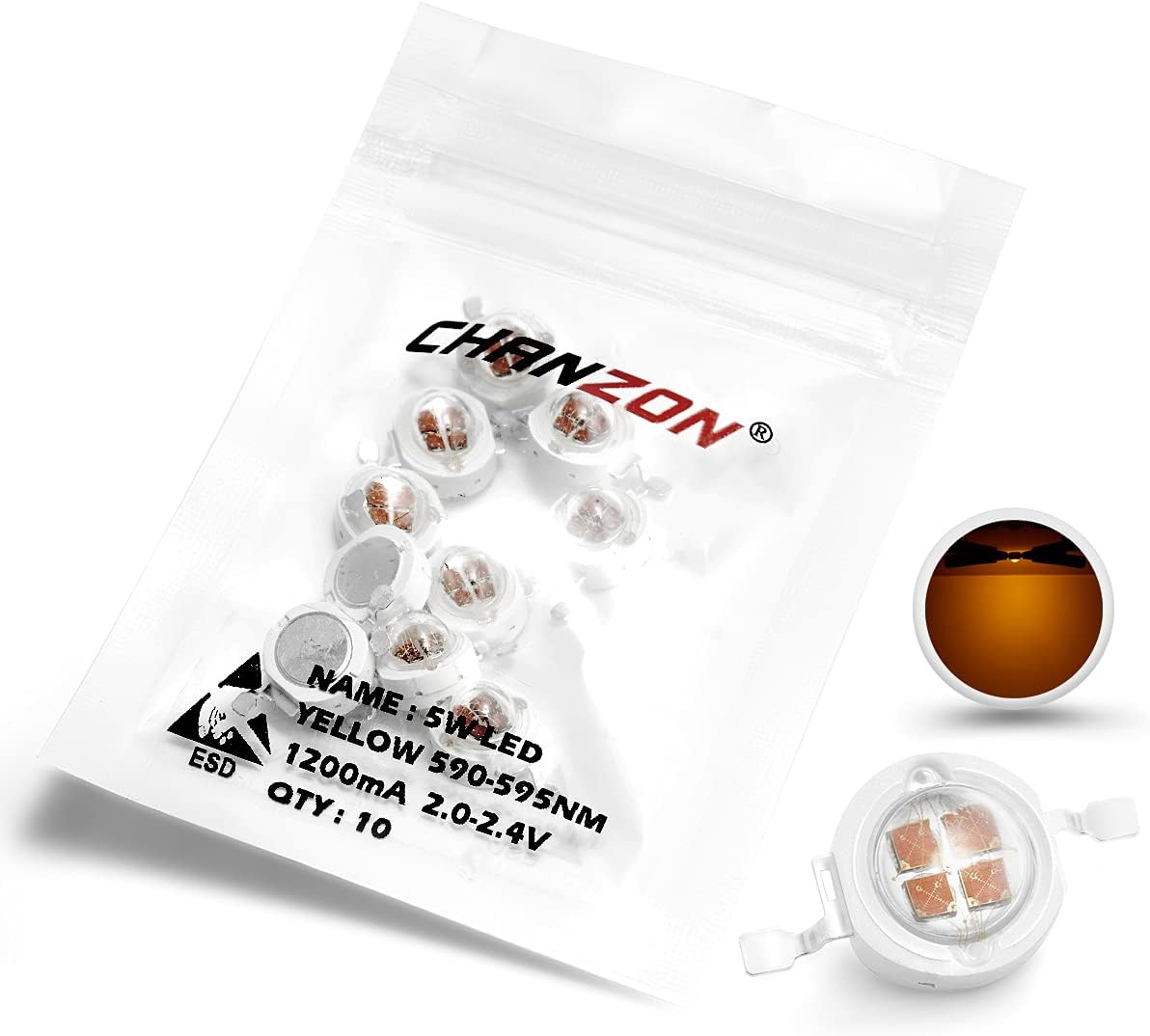 Chanzon 10 piezas de chip LED de alta potencia 5 W amarillo (1200 mA CC ...