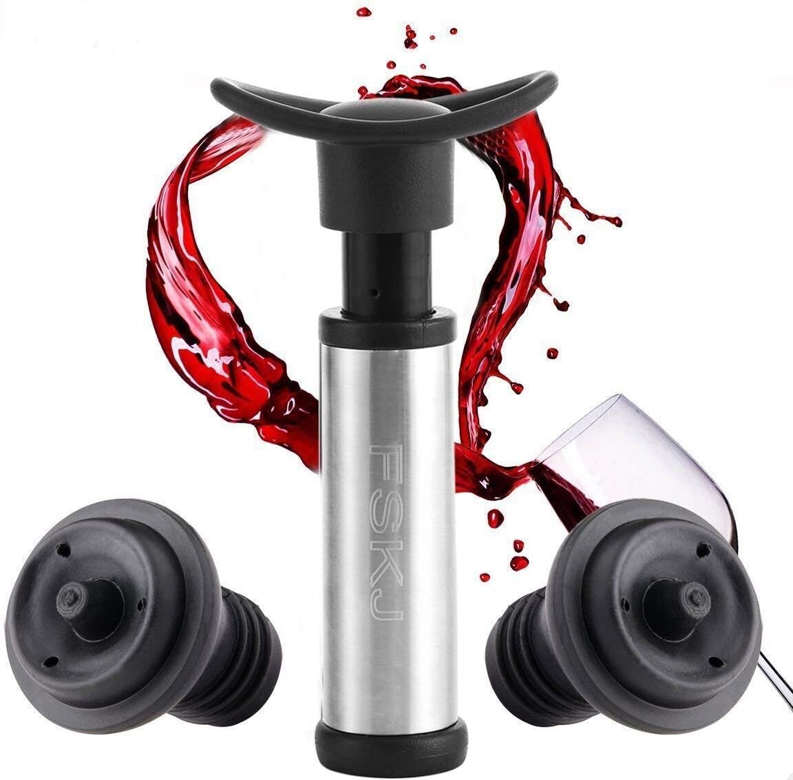 Amazon.com: Vacuum Wine Saver Pump with 2 Vacuum Bottle Stoppers,Food ...