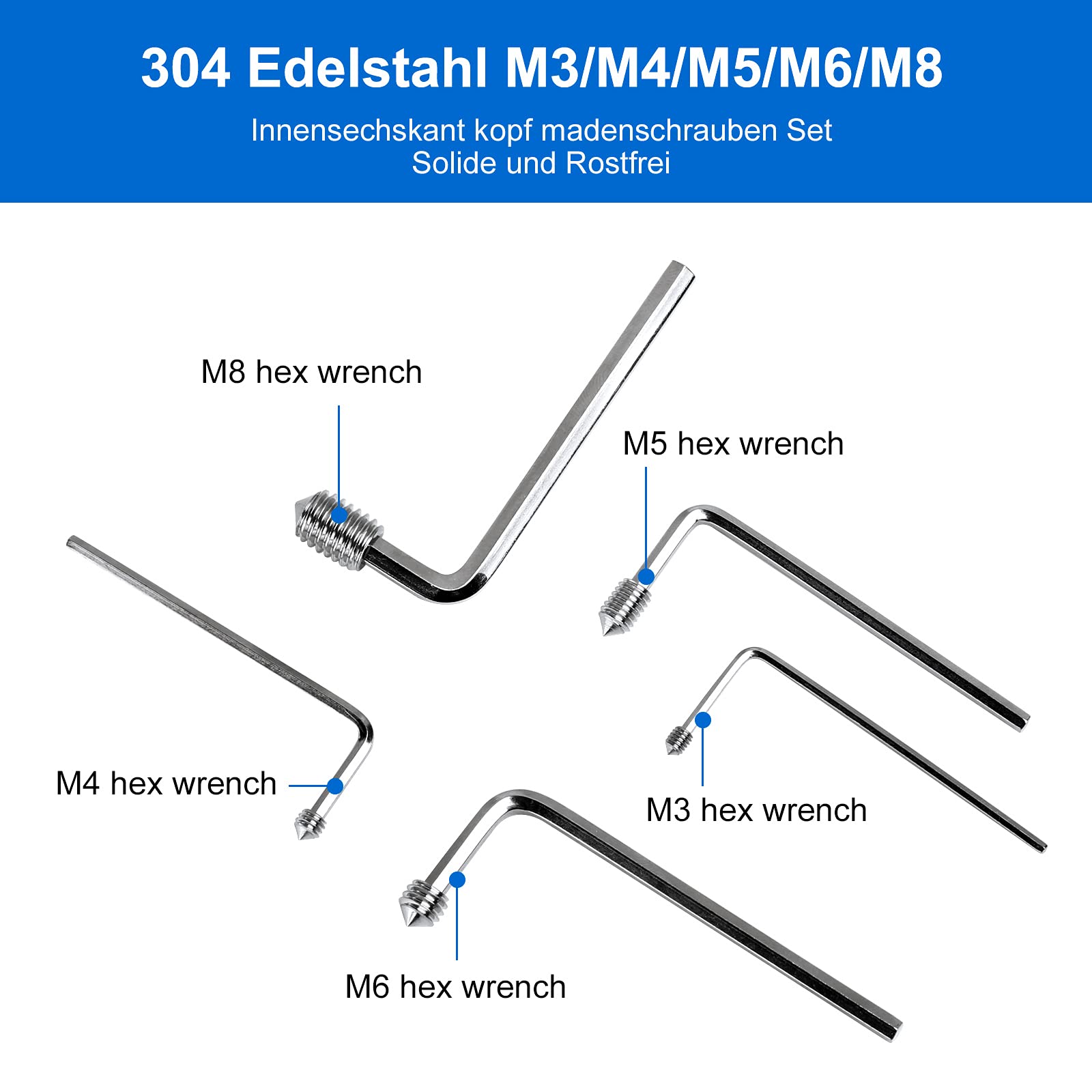 315Pcs Grub Screw M3 M4 M5 M6 M8, Cone Point Socket Allen Key Grub ...