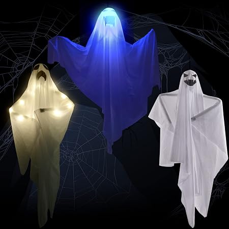 Amazon.com: 3 Light Up Mode Hanging Ghosts Halloween Deco 3 Packs ...