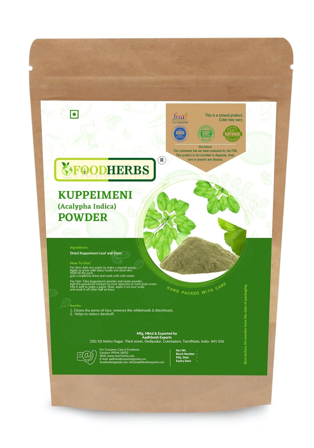 Amazon.com: FOODHERBS Kuppaimeni Powder | Natural Facial Hair Removal ...