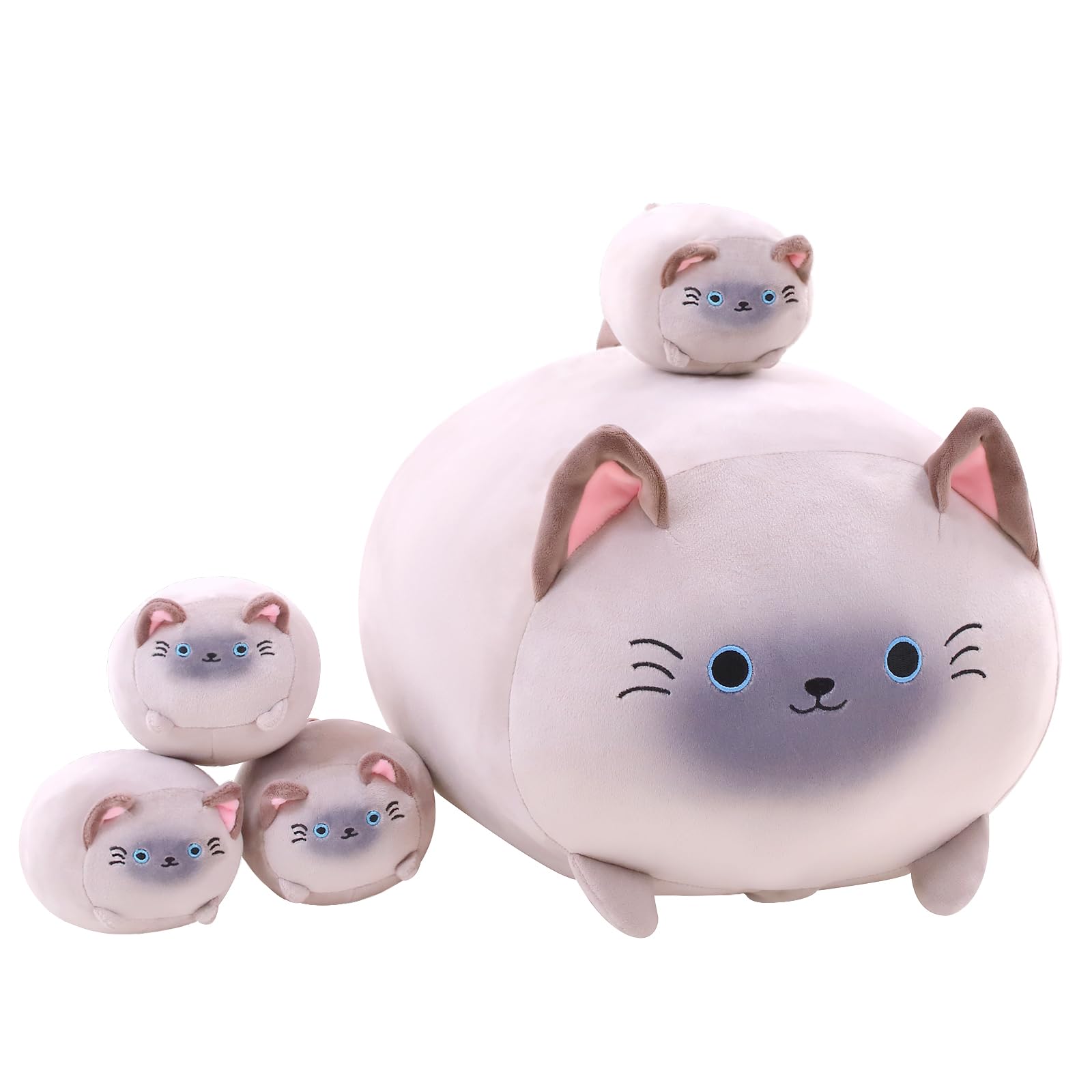 Amazon.com: TOYSYM Siamese Cat Plush with 4 Baby Siamese Cat Stuffed ...