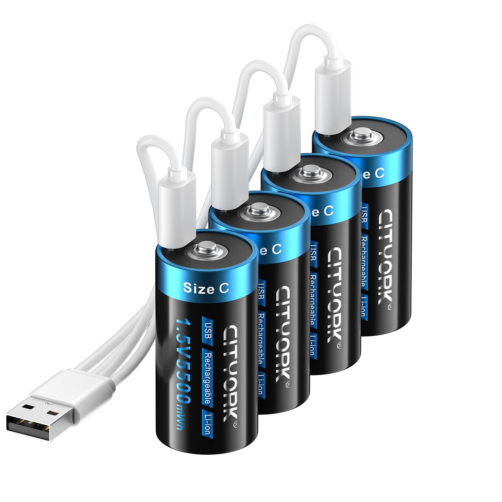 Snapklik.com : CITYORK 4 Pack Rechargeable C Lithium Batteries 5500mWh ...
