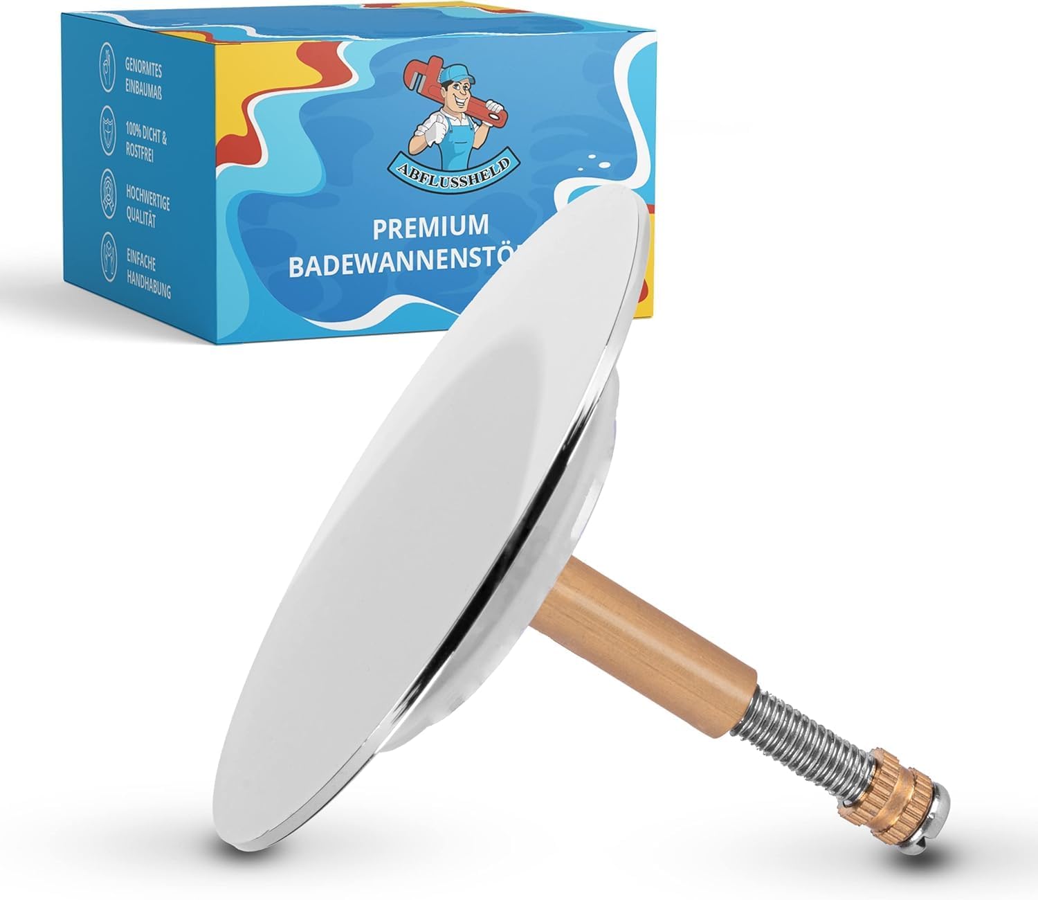 ABFLUSSHELD Bath Plug 72 mm – Bath Plug with Adjustable Screw – High ...