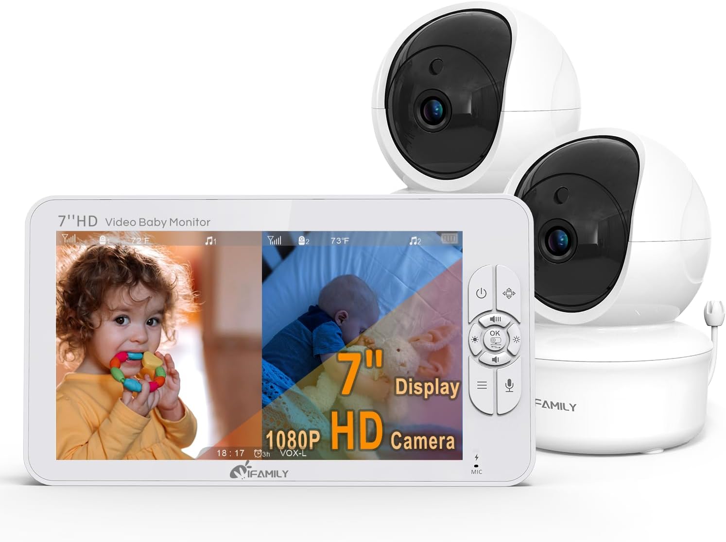 Amazon.com: iFamily 7" Large Split Baby Monitor with 2 HD Cameras and ...