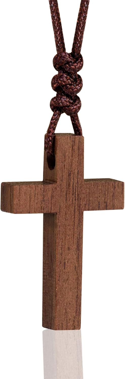 Holy Fringe Natural Walnut Wood Cross Necklace for Men & Women - Small ...