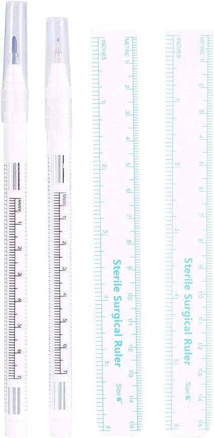 2Pcs Surgical Tattoo Piercing Skin Marker Pen With Rulers - Non-Toxic ...