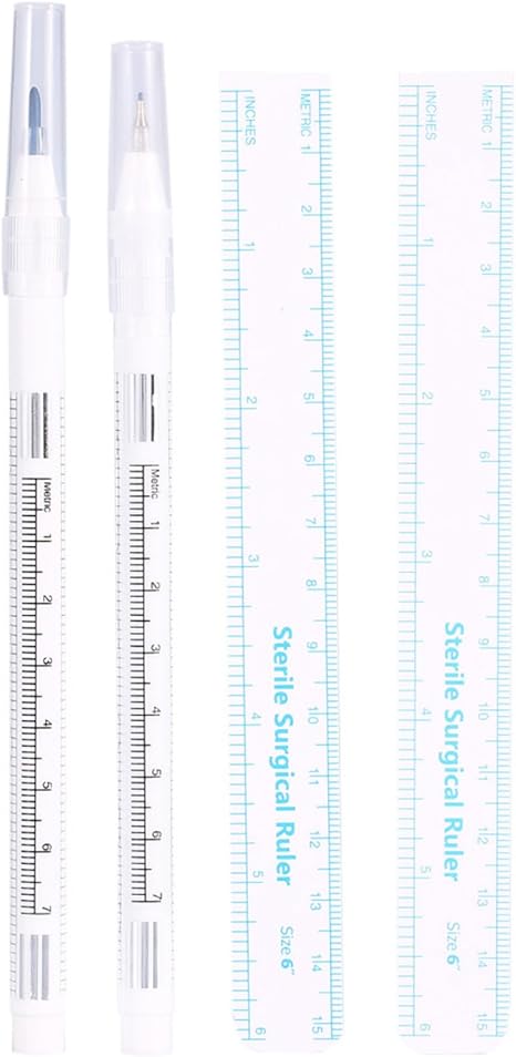2Pcs Surgical Tattoo Piercing Skin Marker Pen With Rulers - Non-Toxic ...