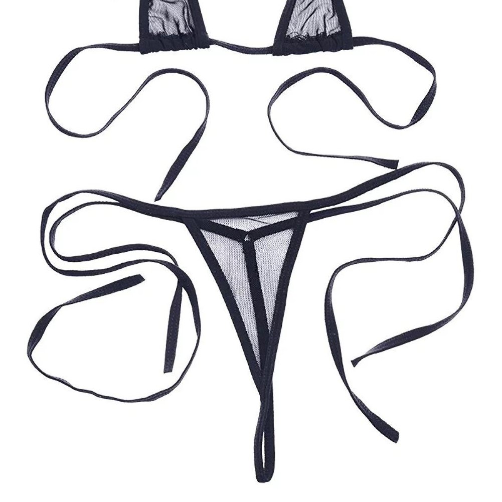 Women’s Sheer Extreme Swimsuit Bikini Halterneck Top and Tie Sides ...