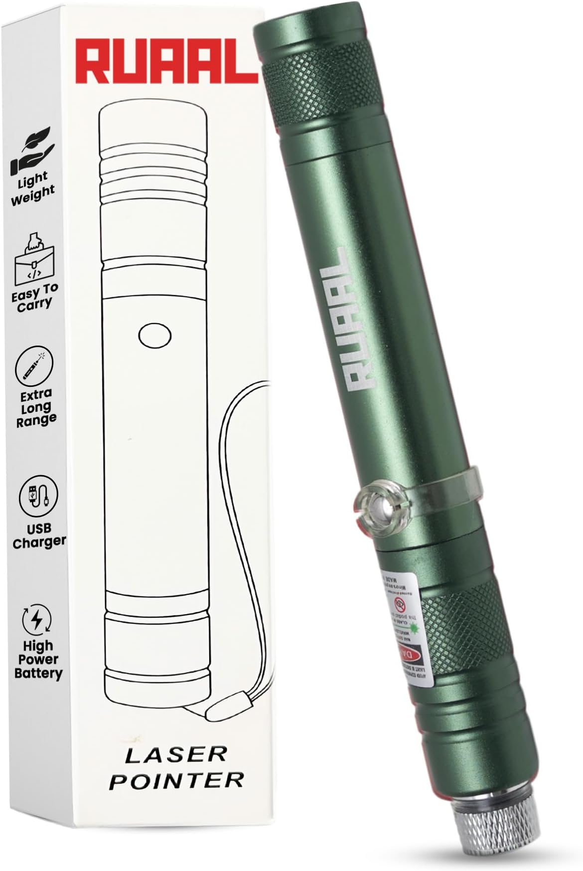 Ruaal Green Laser Pointer High Power | Smart USB Rechargeable Laser ...