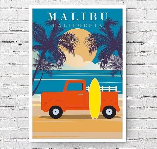 Amazon.co.jp: 【フレーム付-黒-】インテリアポスター アメリカン カリフォルニア イメージアート マリブビーチ MALIBU California A3サイズ as3 : ホーム ...