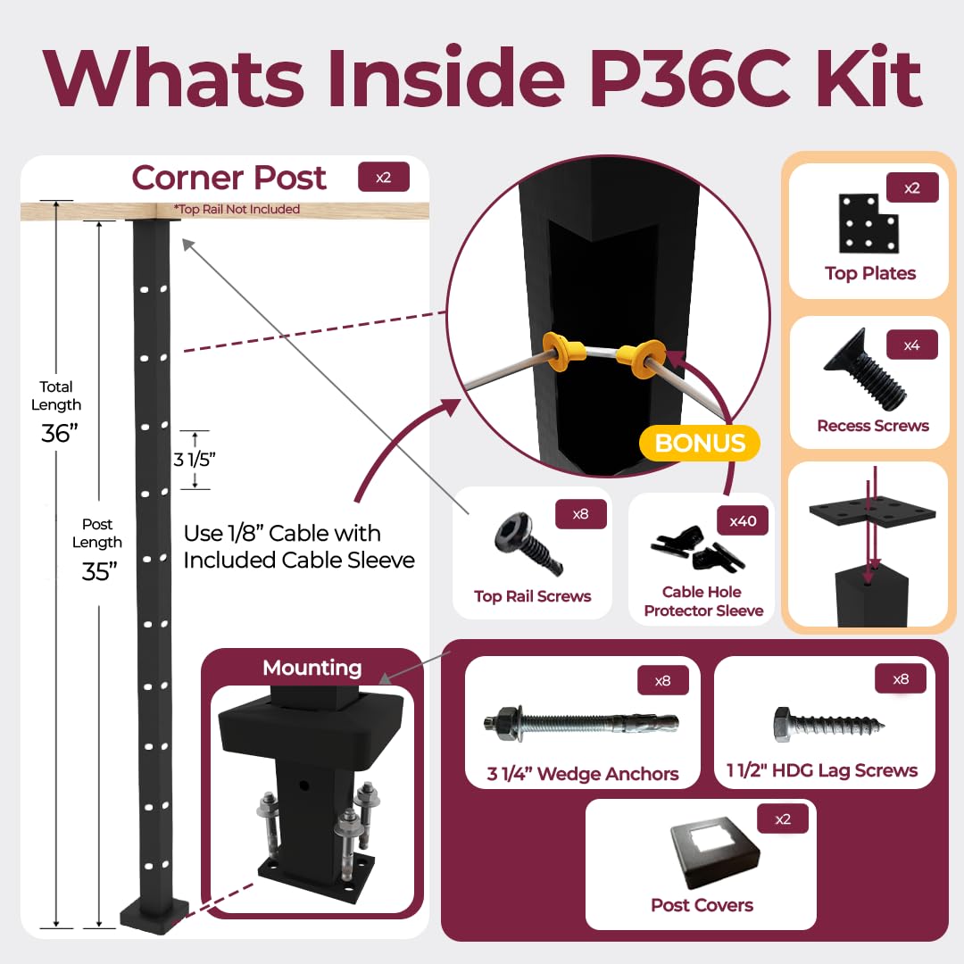 Snapklik.com : CHR Fence & Rail Cable Railing Post Set, 2pcs Black ...