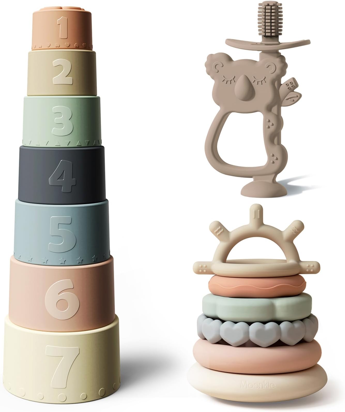 Amazon.com: Moonkie Baby Toy Bundle | Stacking Cups & Rings + Koala ...