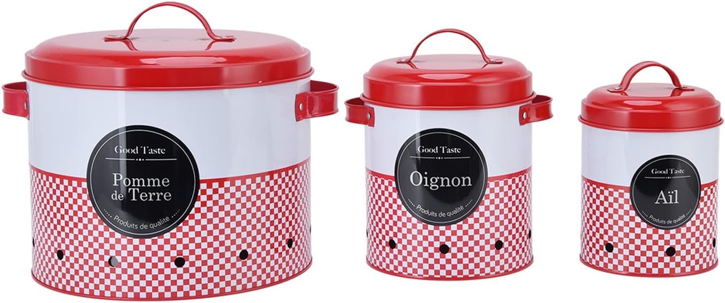 Amazon.com: HUAOSN Large Kitchen Canisters Set of 3, Red White Round ...