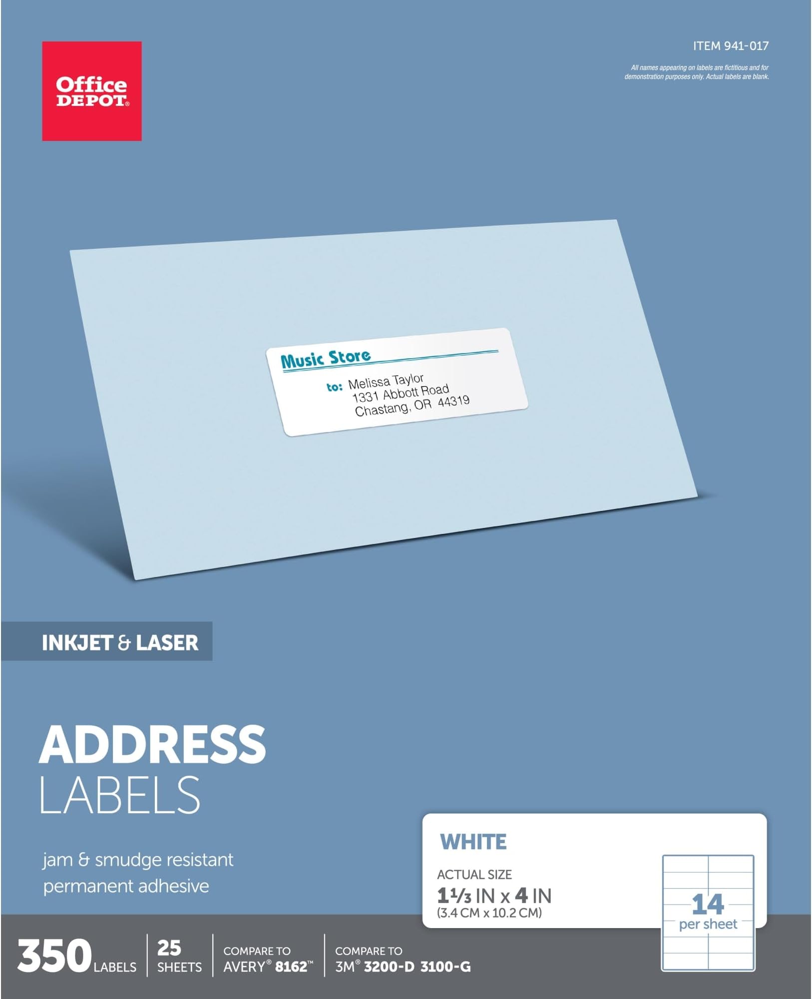 Amazon.com : Office Depot White Inkjet/Laser Address Labels, 1 1/3in. x ...