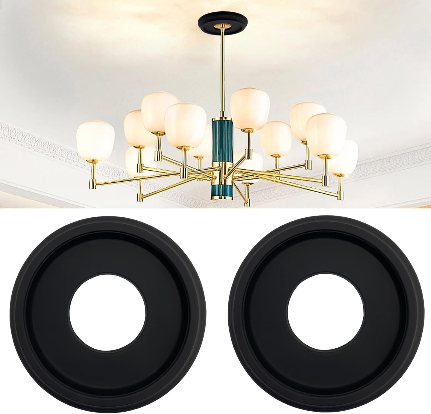 2 Pcs Ceiling Medallion Round Ceiling Light Medallions, 10"OD x 4"ID ...