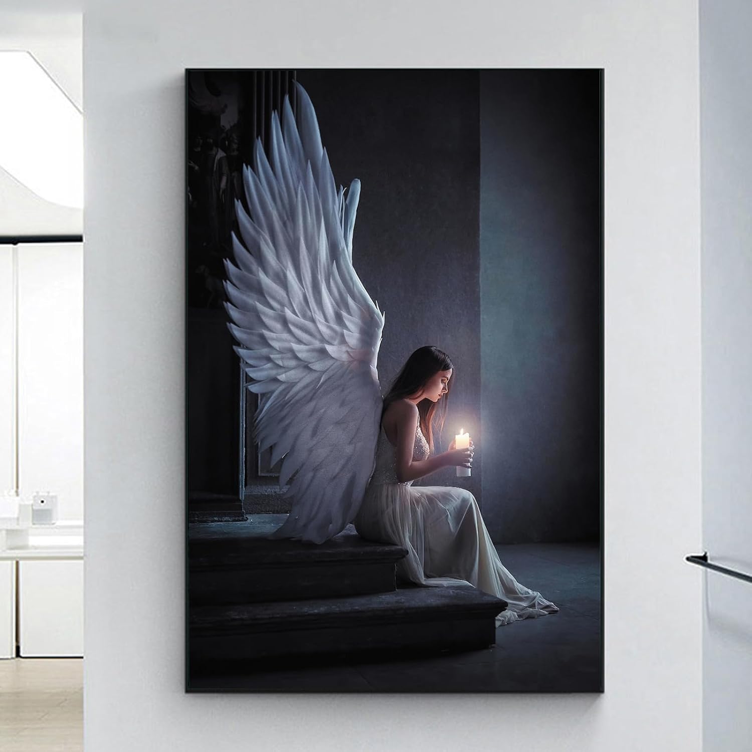 Amazon.com: White Angel Painting Angel Wings Poster Modern Black and ...