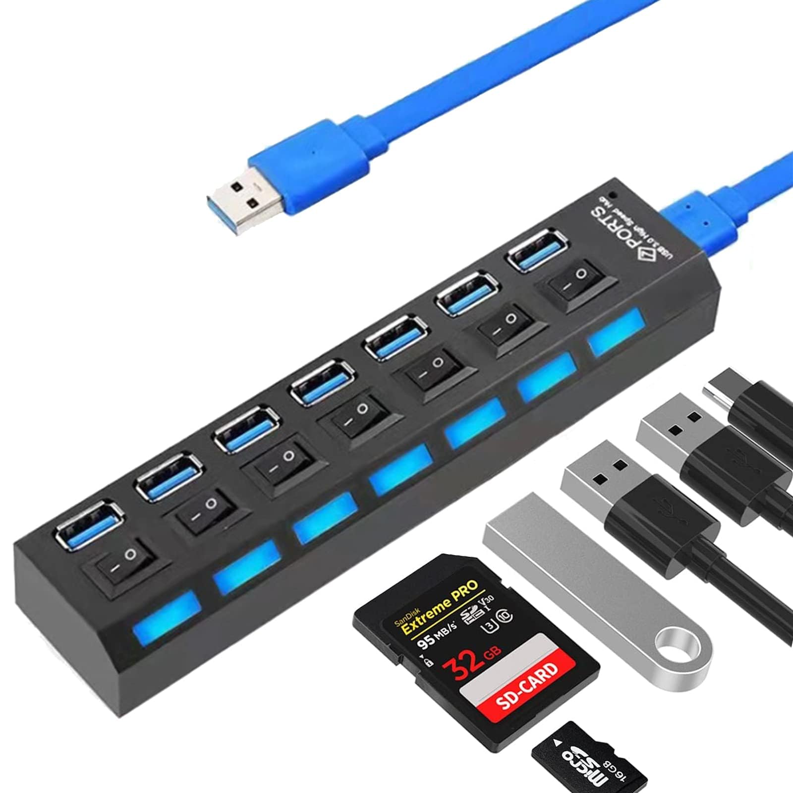 USB Hub 7-Port USB SuperSpeed USB 3.0 Hub Extender USB Hubs with ...