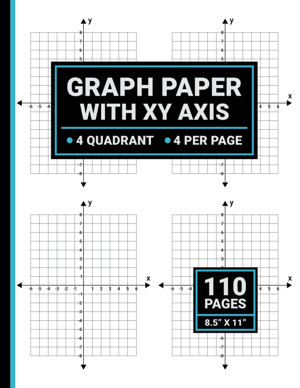 Graph Paper With X and Y Axis: 4 Quadrants, 4 Per Page, Coordinate Grid ...