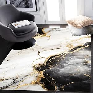 Amazon.com: Luxury Soft Washable Faux Wool Marble Area Rug 7x10 Black ...