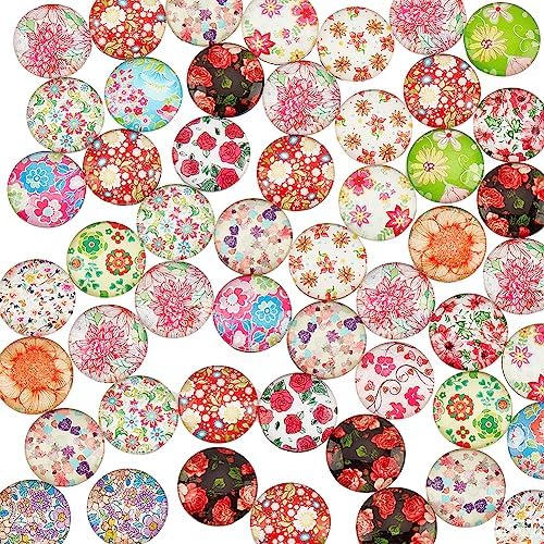 Amazon.com: PH PandaHall 100pcs 12mm Flower Printed Glass Cabochons ...