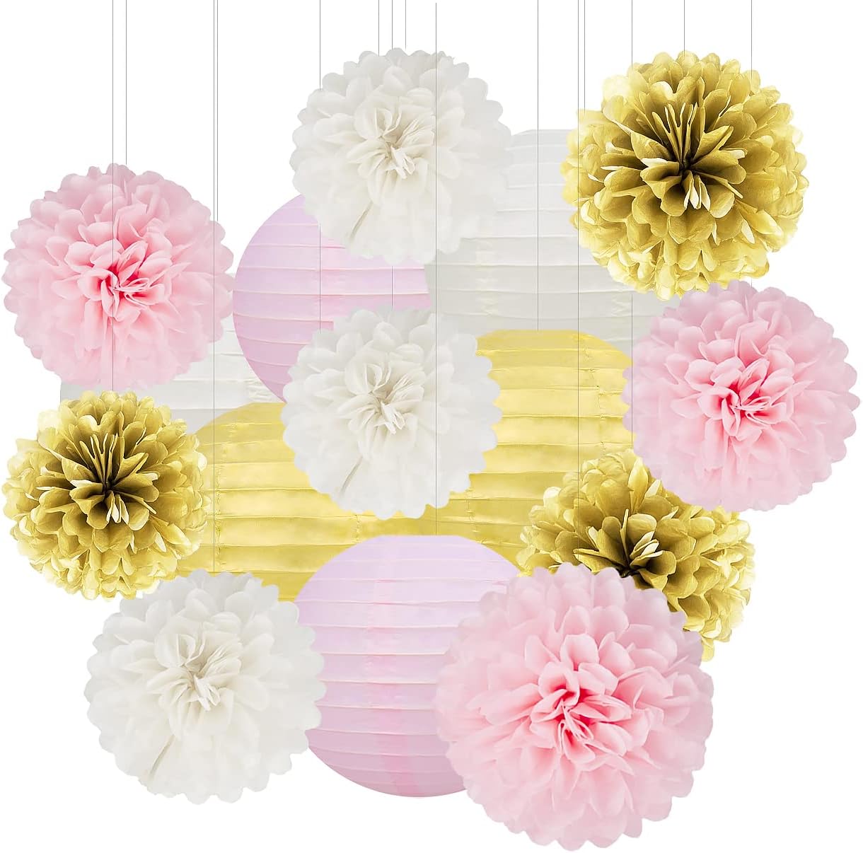 Amazon.com: White Gold Pink Party Decorations - 15Pcs Tissue Paper ...