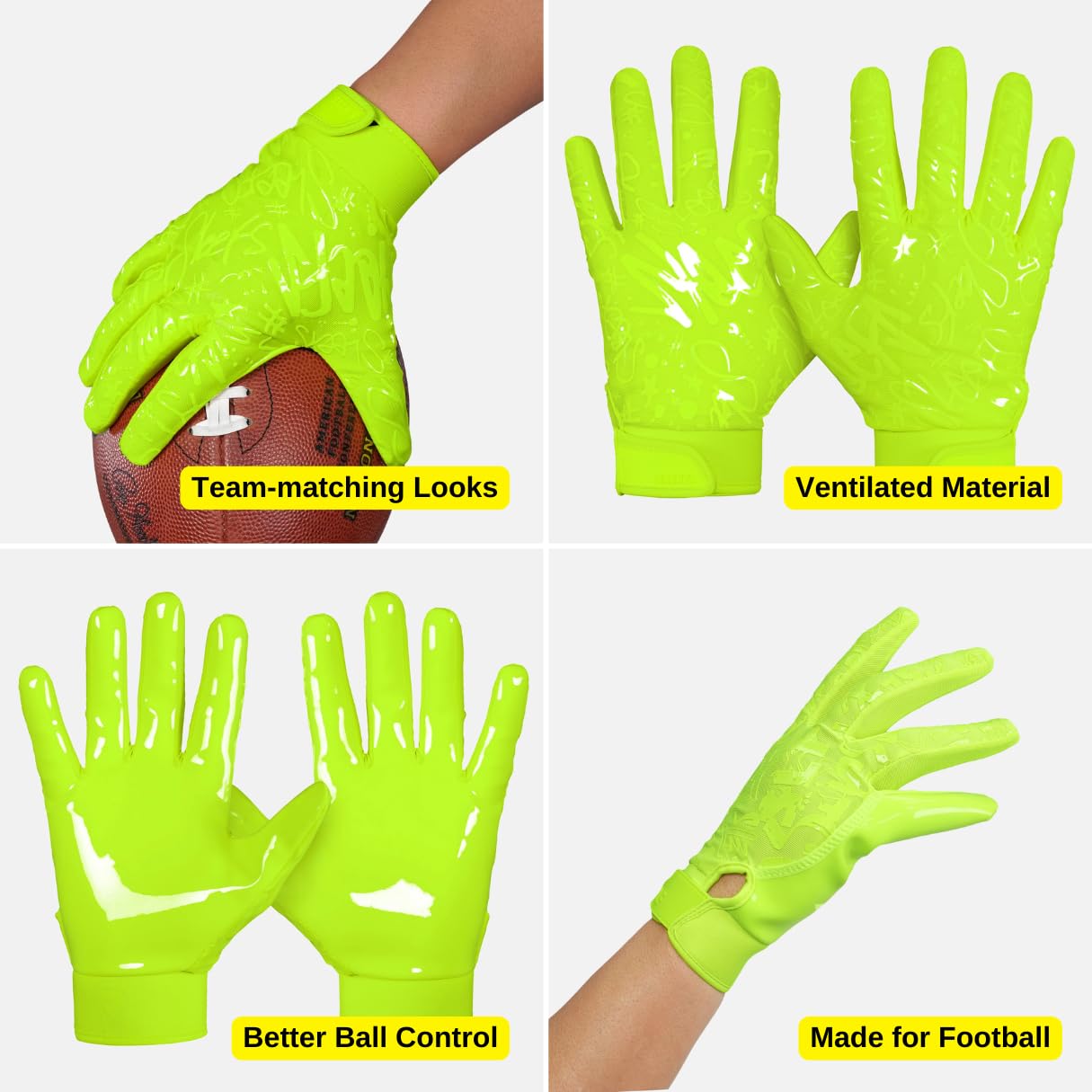 Snapklik.com : Youth Football Gloves For Boys And Girls, Safety Yellow ...