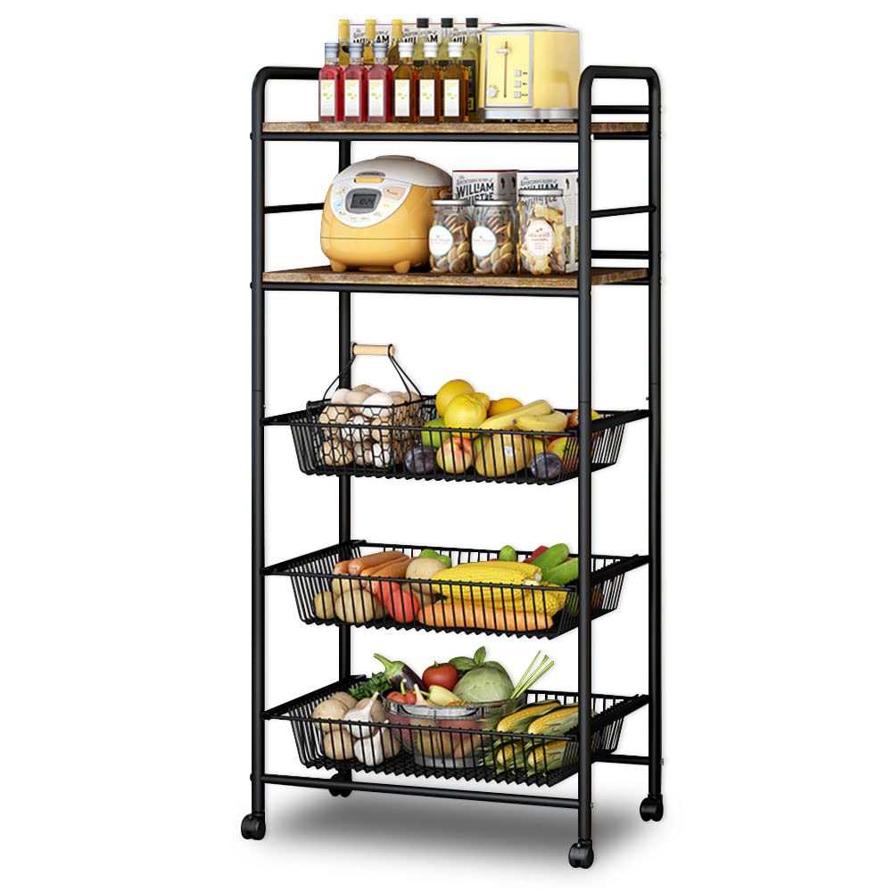 Buy MOAMUN Kitchen Storage Rolling Cart 5-Tier Kitchen Rack Metal ...