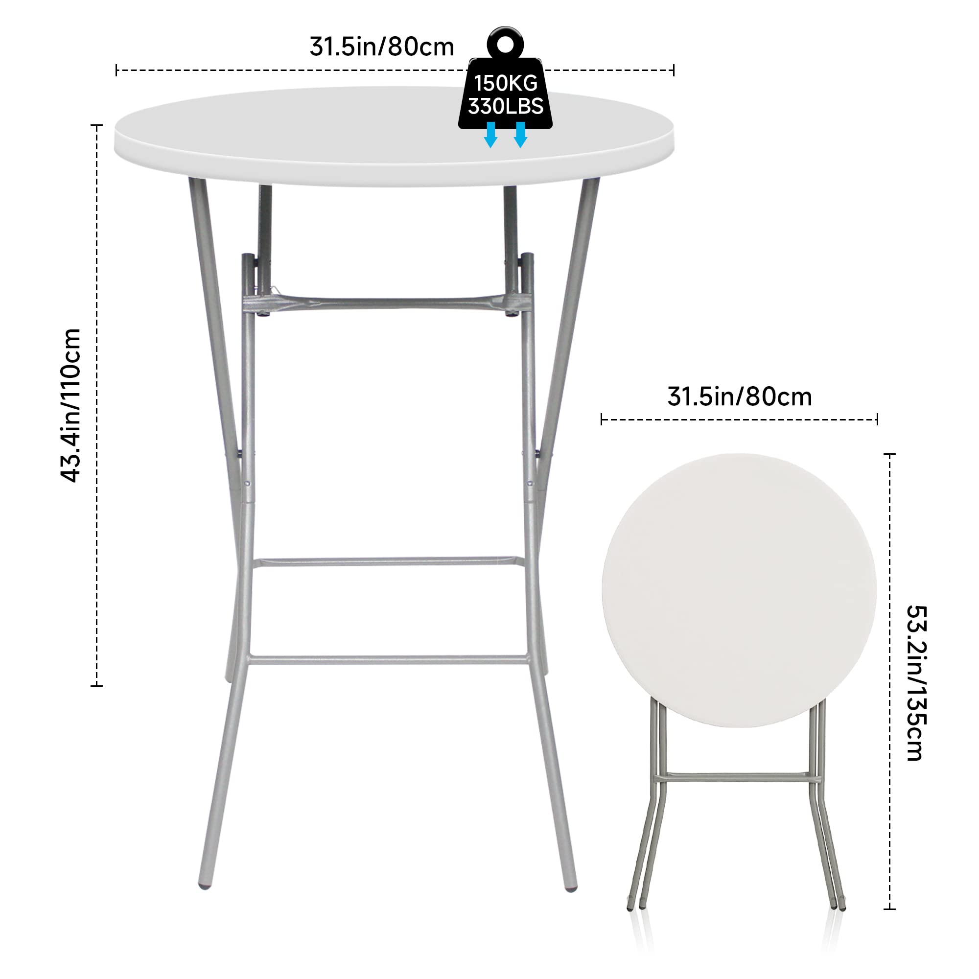 Flamebrother 32in Folding Cocktail Table High Top Bar Height Plastic ...