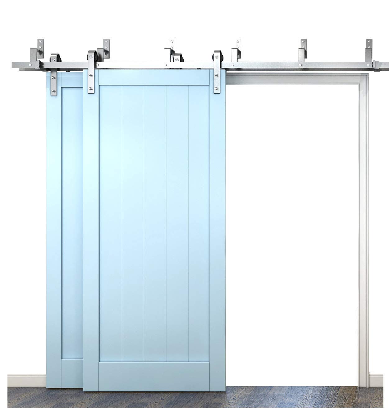 Buy BD-FSSBP # Satin Brushed Stainless Steel Modern Bypass Sliding Barn ...