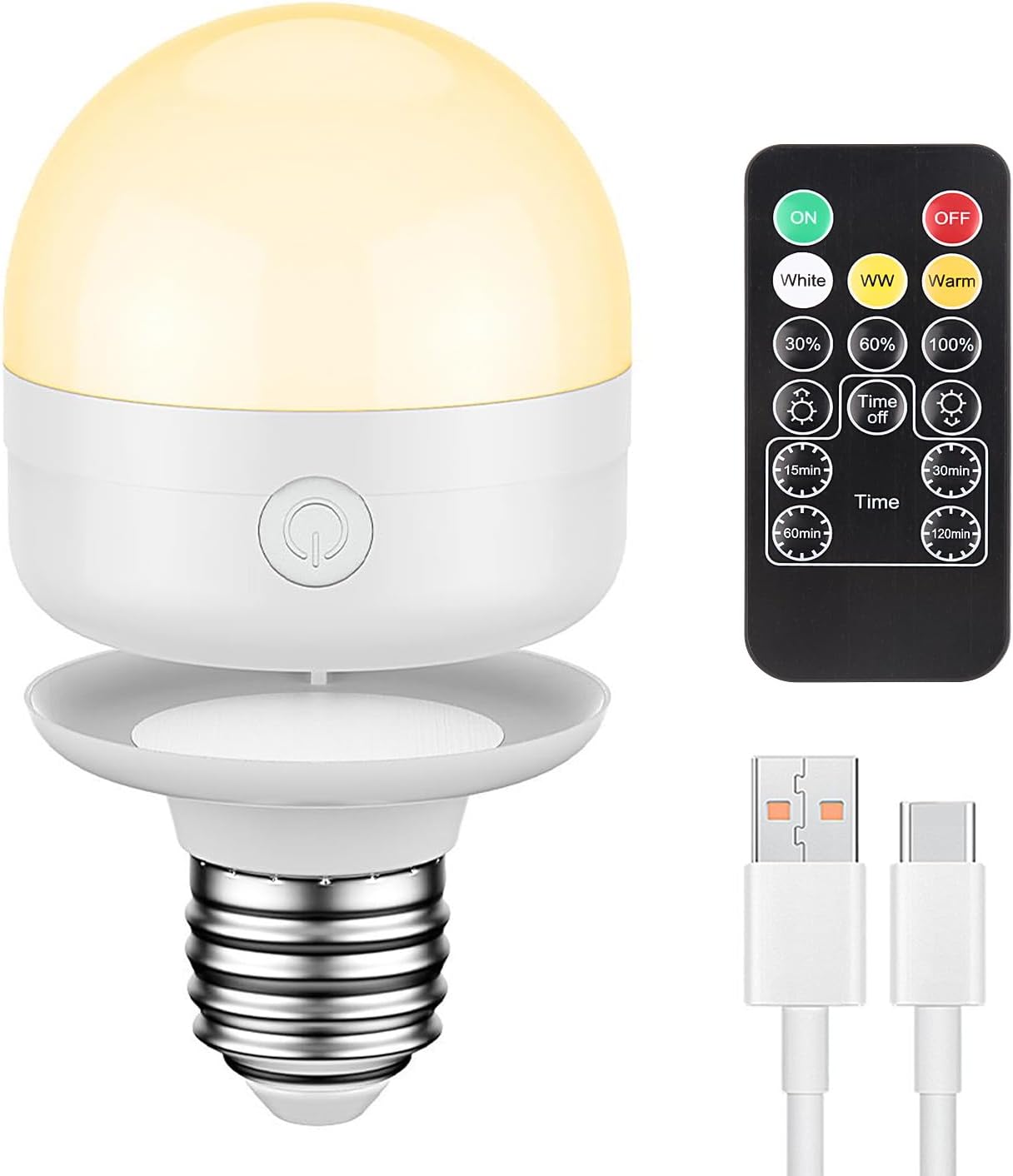 SCOPOW 1PC Rechargeable Light Bulbs with Remote Control Timer and 3 ...