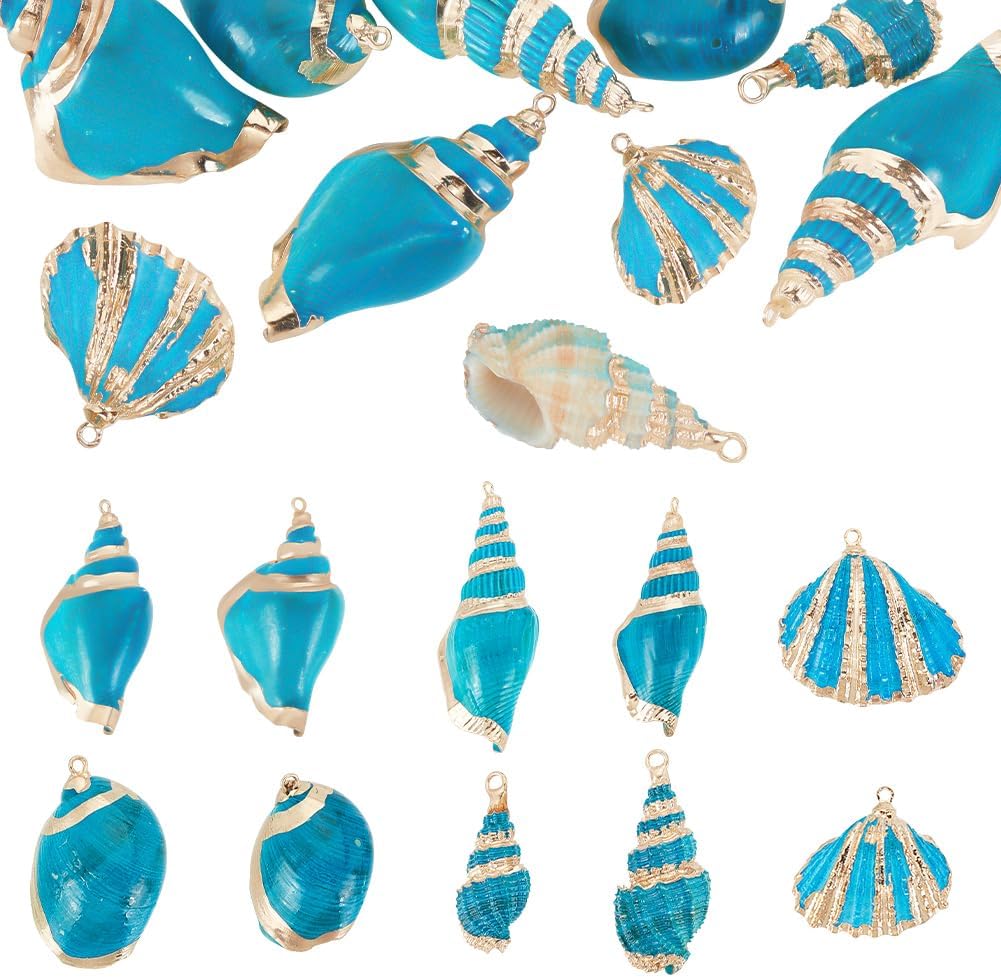 Amazon.com: arricraft 10 Pcs 5 Styles Seashell Charms, Deep Sky Blue ...