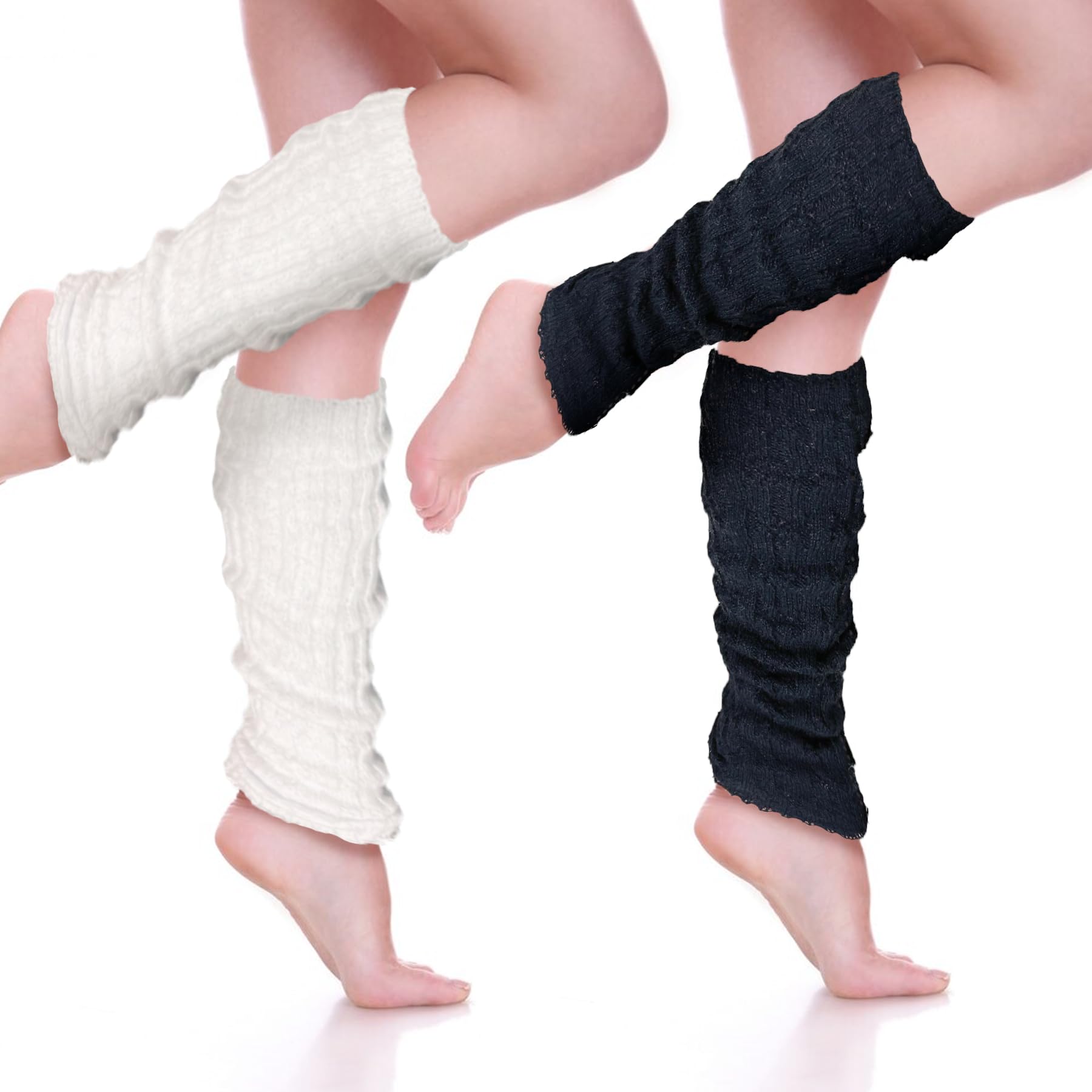 2 Pairs Leg Warmers Ladies, Black and Cream White Leg Warmers, Winter ...