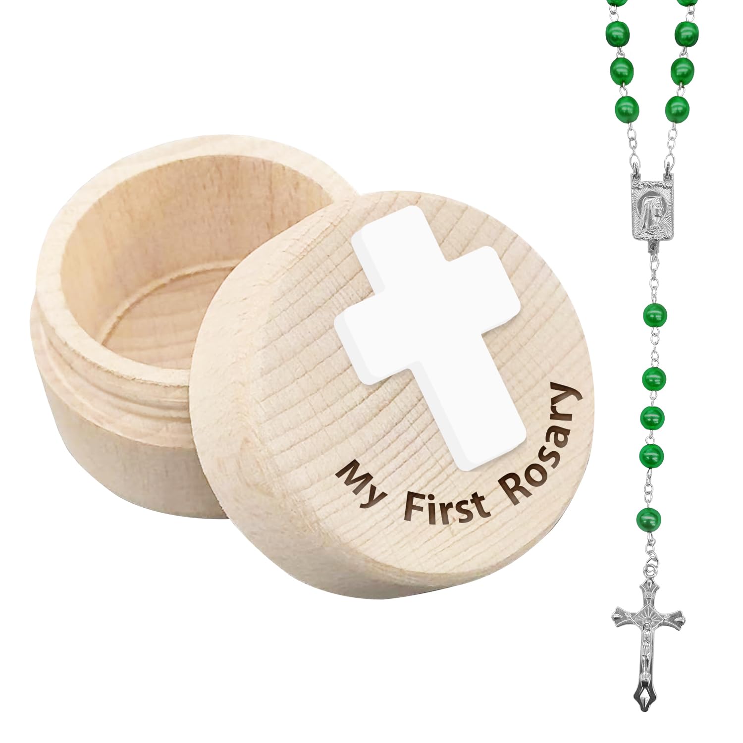 Amazon.com : My First Rosary and Keepsake Box Green Rosary Catholic ...