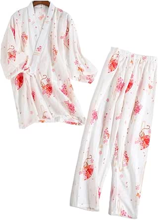 FANCY PUMPKIN Japanese Style Robes Kimono Pajamas Suit Dressing Gown Set for Women [Size L,w9 ...