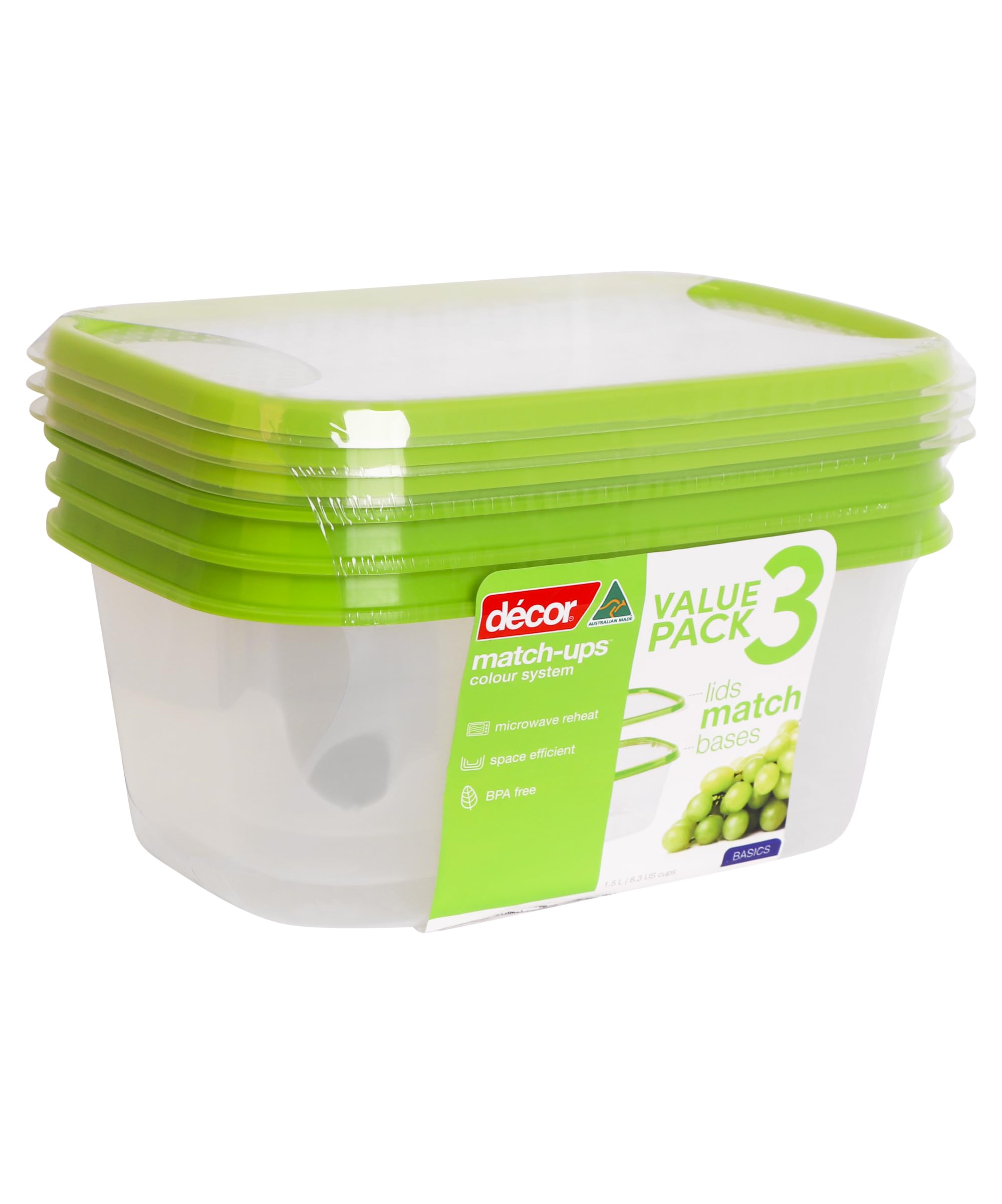 Décor Match-Ups Basics Oblong Storer, Green, 1.5 Litre Capacity (Pack ...