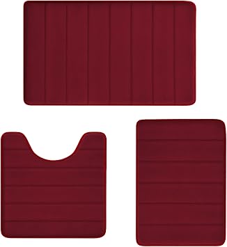 Amazon.com: Burgundy Bathroom Rugs Sets 3 Piece Memory Foam Non Slip ...