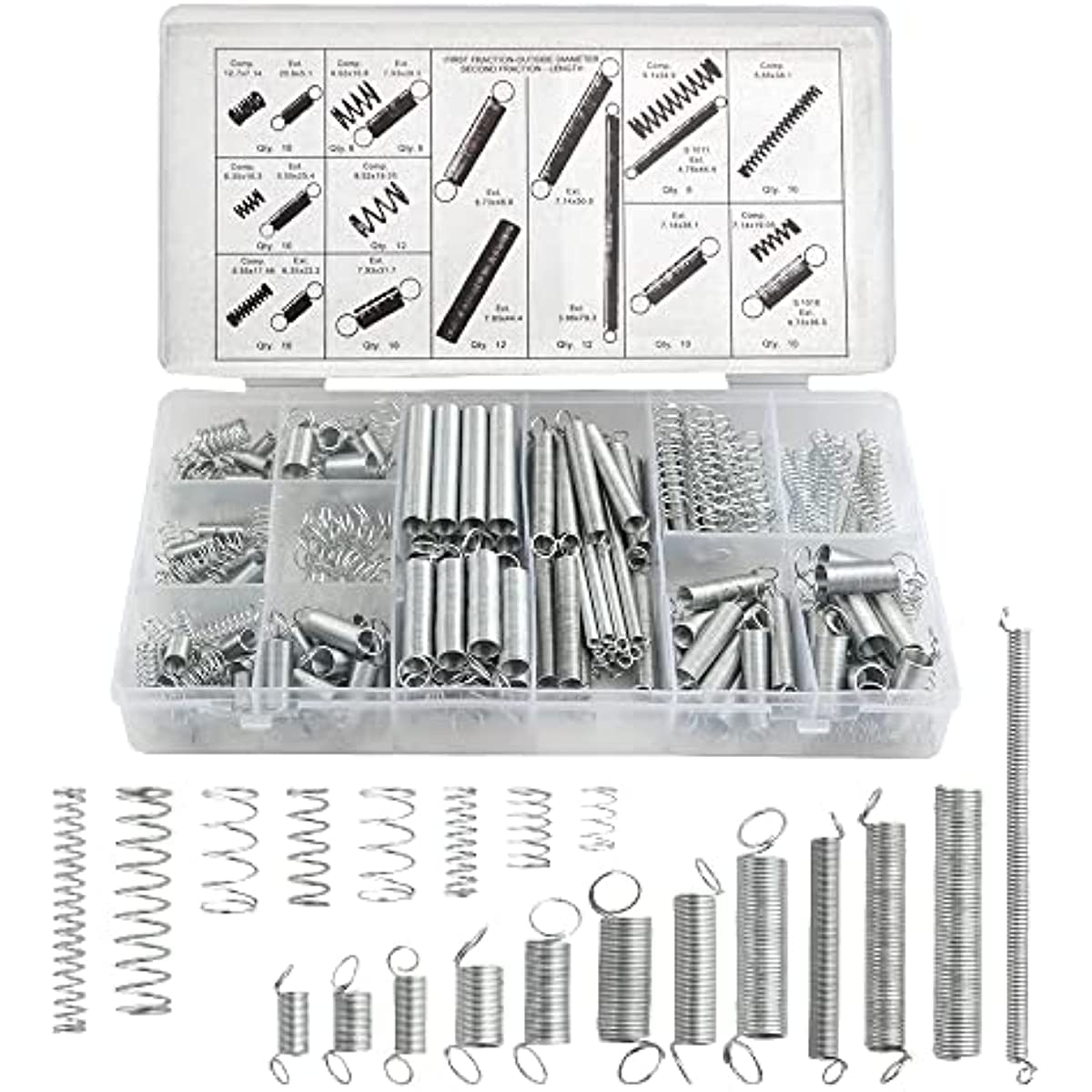 200Pcs 20 Kinds Zinc Plated Steel Coil Spring Wire Metal Extension and ...