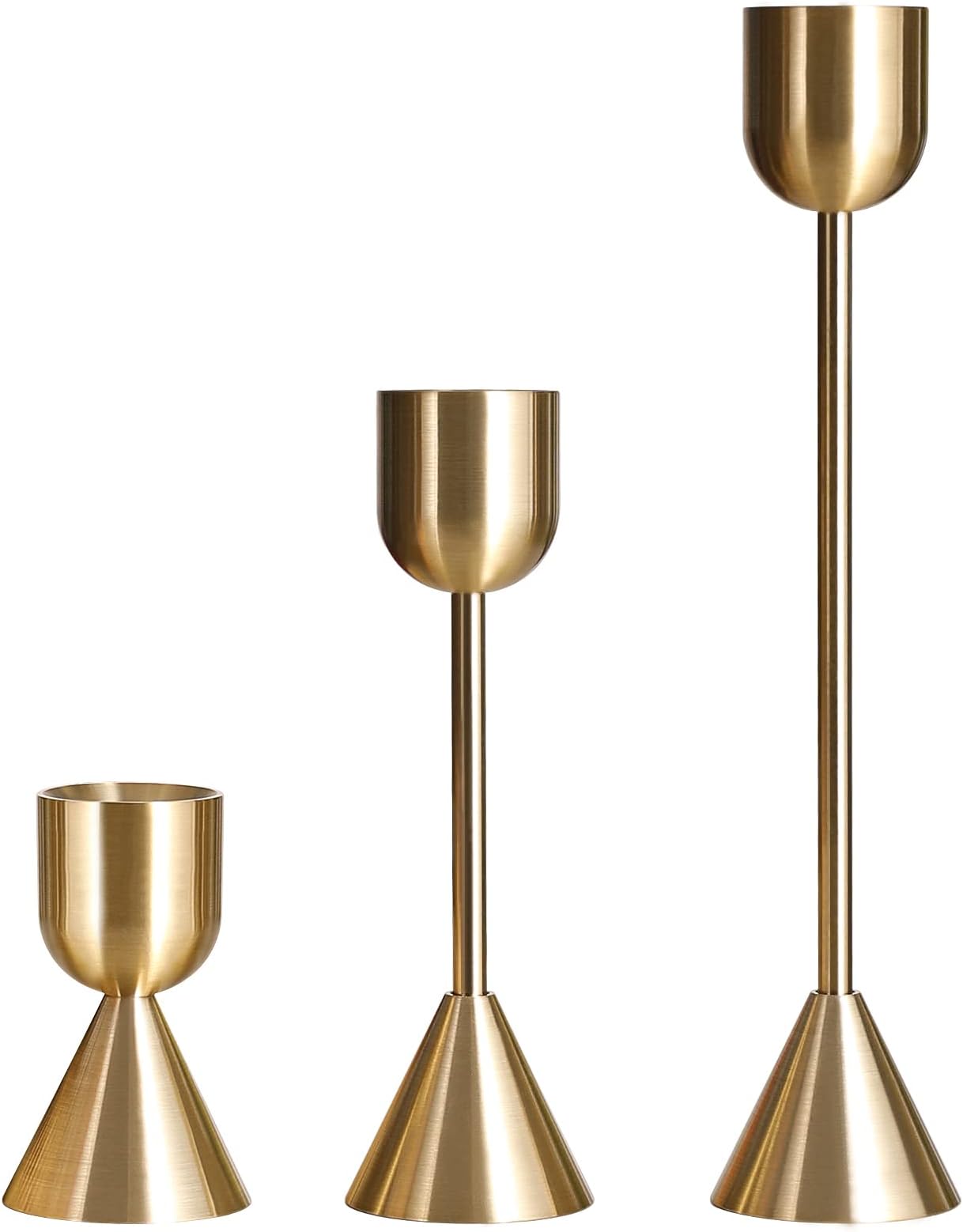 Amazon.com: Brass Taper Candle Holders - Set of 3 Antique Brass Finish ...
