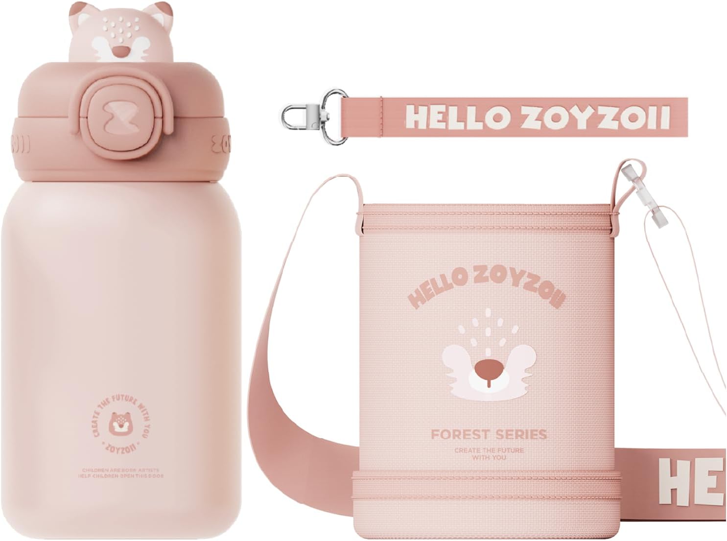 Amazon.com: Zoy zoii 兒童水瓶,不鏽鋼保溫,附吸管,粉紅狐狸形狀 15 盎司(約 425.2 毫升)杯子,適合女孩 : 居家與廚房