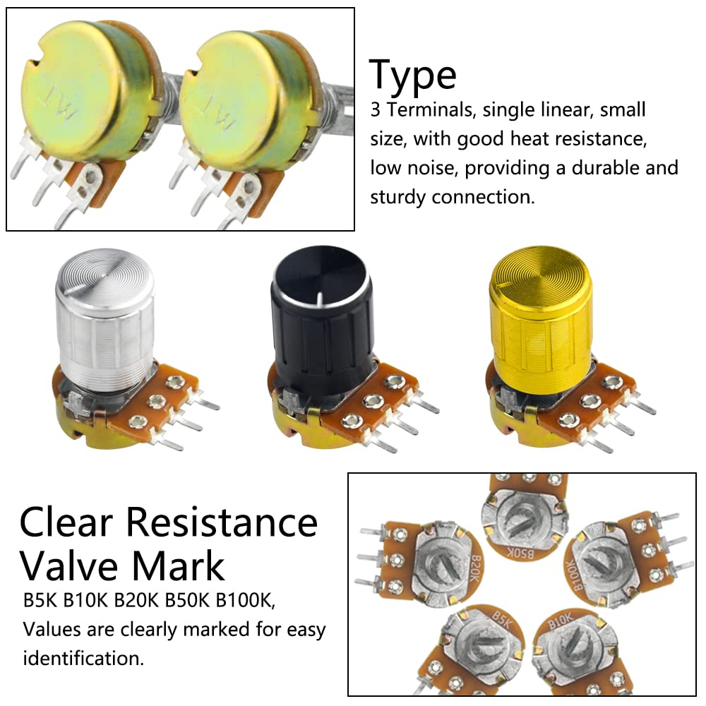 Snapklik.com : WMYCONGCONG 80 PCS B5K B10K B20K B50K B100K Ohm Knurled ...