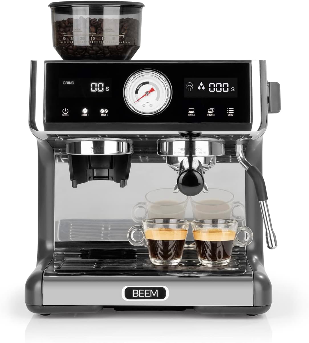 BEEM ESPRESSO-GRIND-EXPERT Premium espresso-zeefhouder met maalwerk, 2-thermoblokken, extractie ...