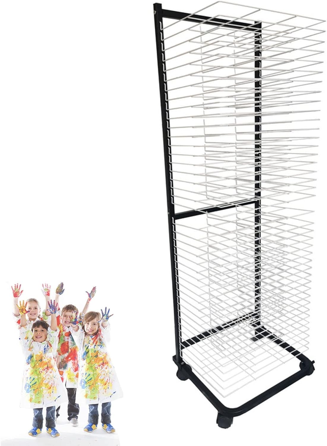Mobile Art Drying Rack - 20/40 Shelves, Sturdy Metal Steel Artwork Rack ...